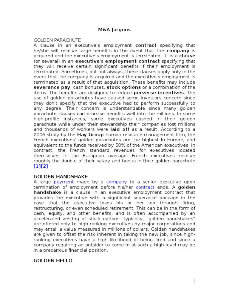 Golden Parachute Terminology | PDF | Leveraged Buyout | Takeover
