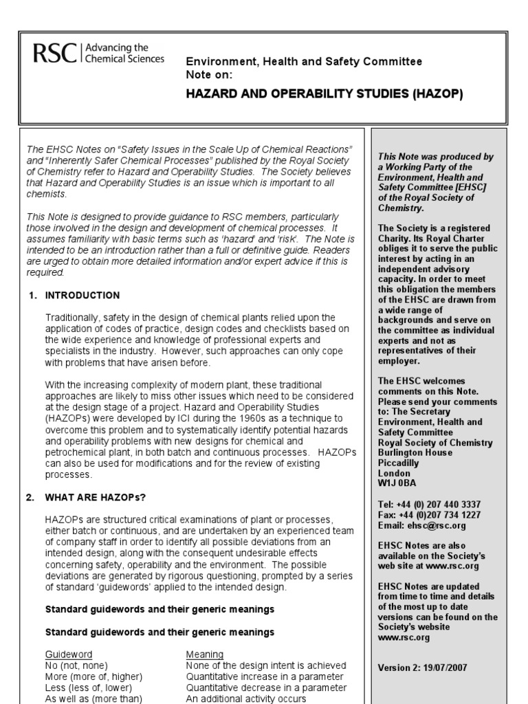 Hazard and Operability Studies (Hazop) | PDF | Expert | Hazards