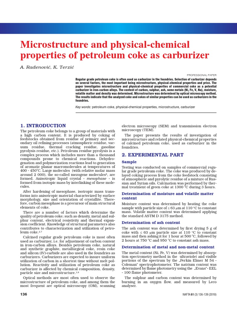 Microstructure and Physical-Chemical Properties of Petroleum Coke As ...
