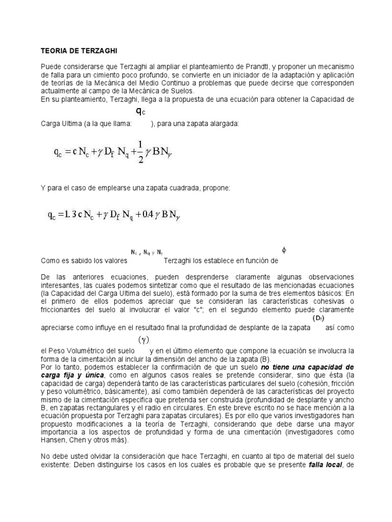 Teoria de Terzaghi | PDF | Fundación (Ingeniería) | Ingeniería de ...