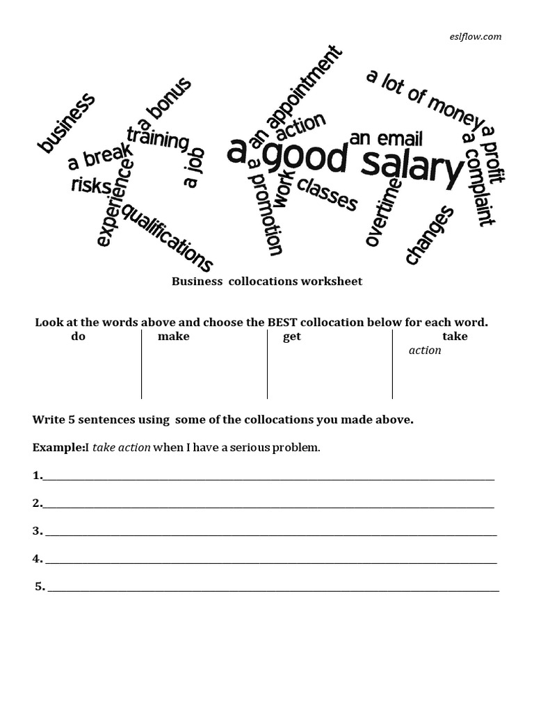 Business Collocations Worksheet | PDF | Syntax | Linguistic Morphology