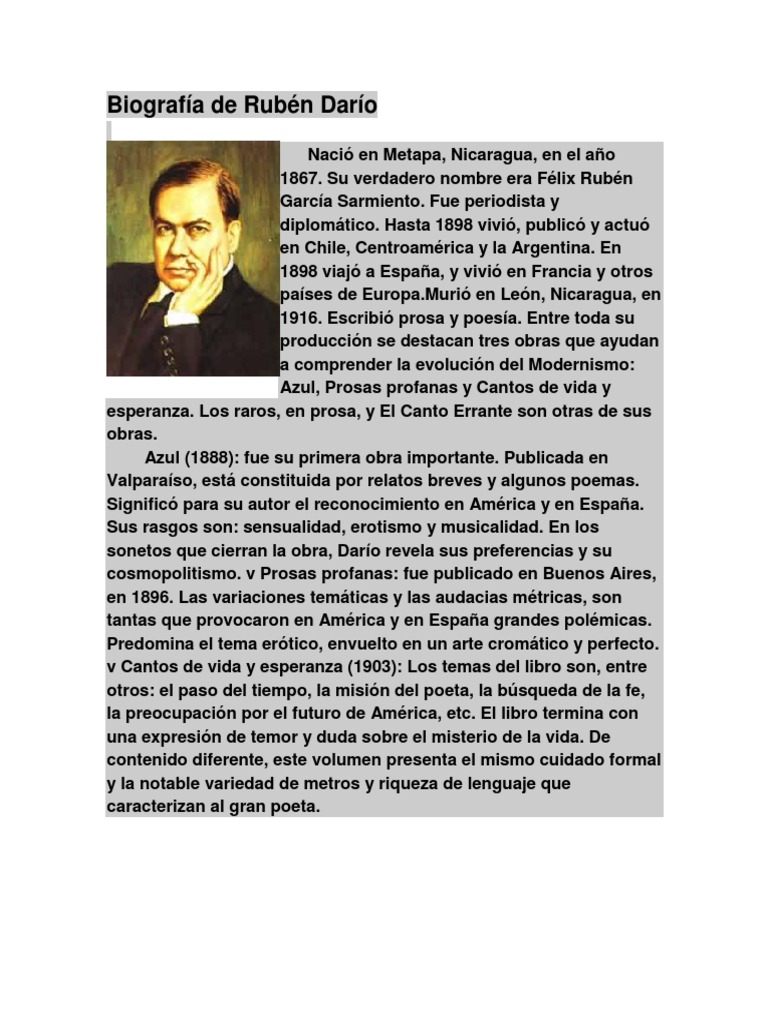 Biografía de Rubén Darío | PDF | Clásicos