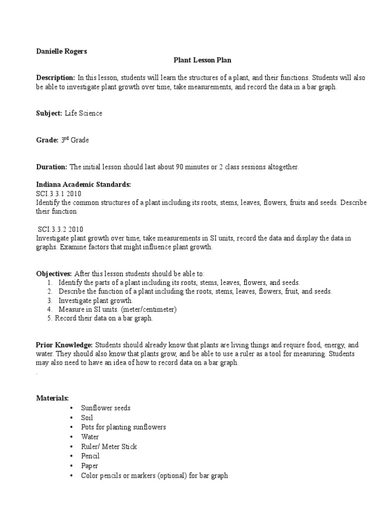 Grade 3 Plant Structures Lesson Plan | PDF | Flowers | Root