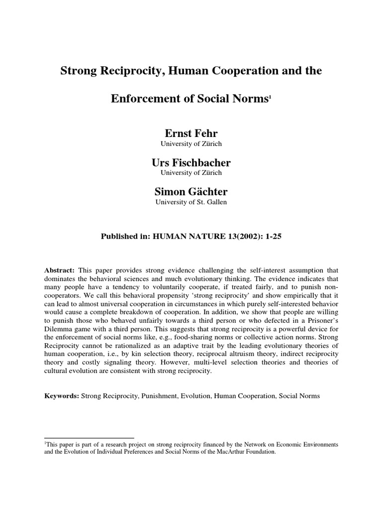 Strong Reciprocity and Human Cooperation | PDF | Altruism | Cooperation