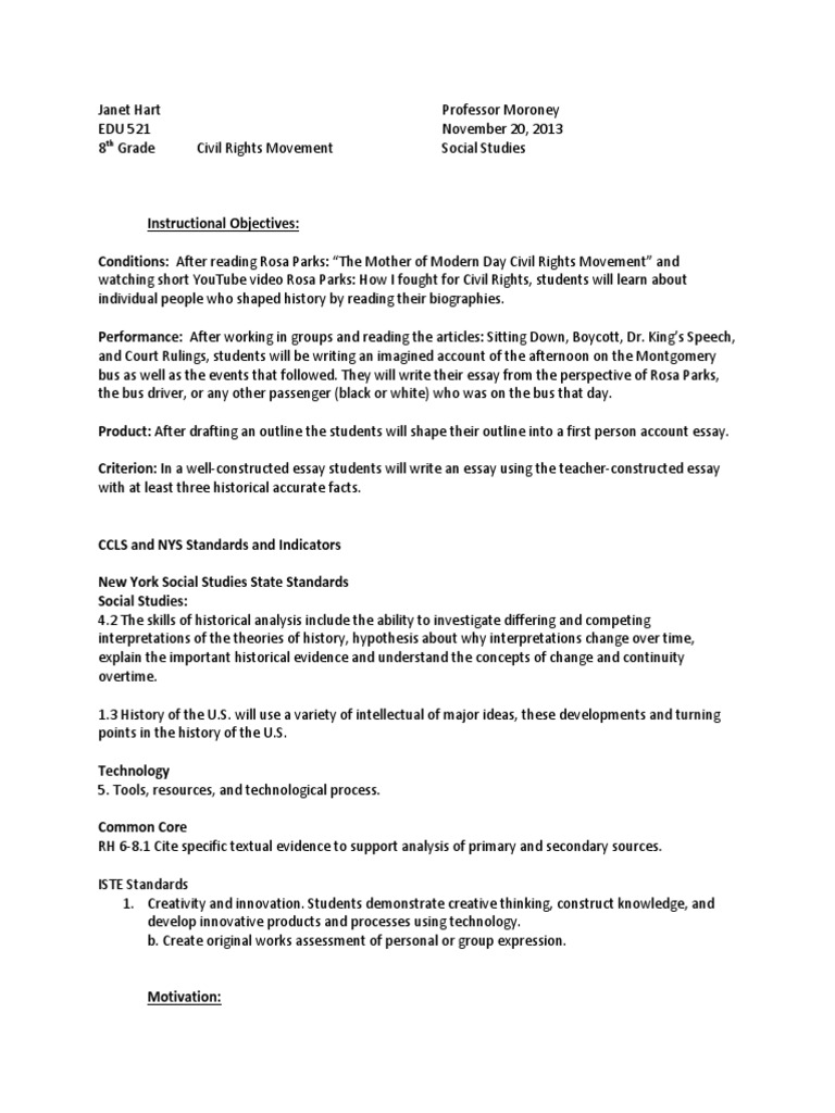 Rosaparks Lesson Plan | PDF | Rosa Parks | Essays
