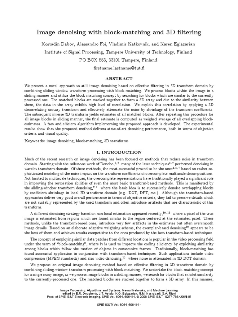 Image Denoising With Block-Matching and 3D Filtering | PDF | Fast ...