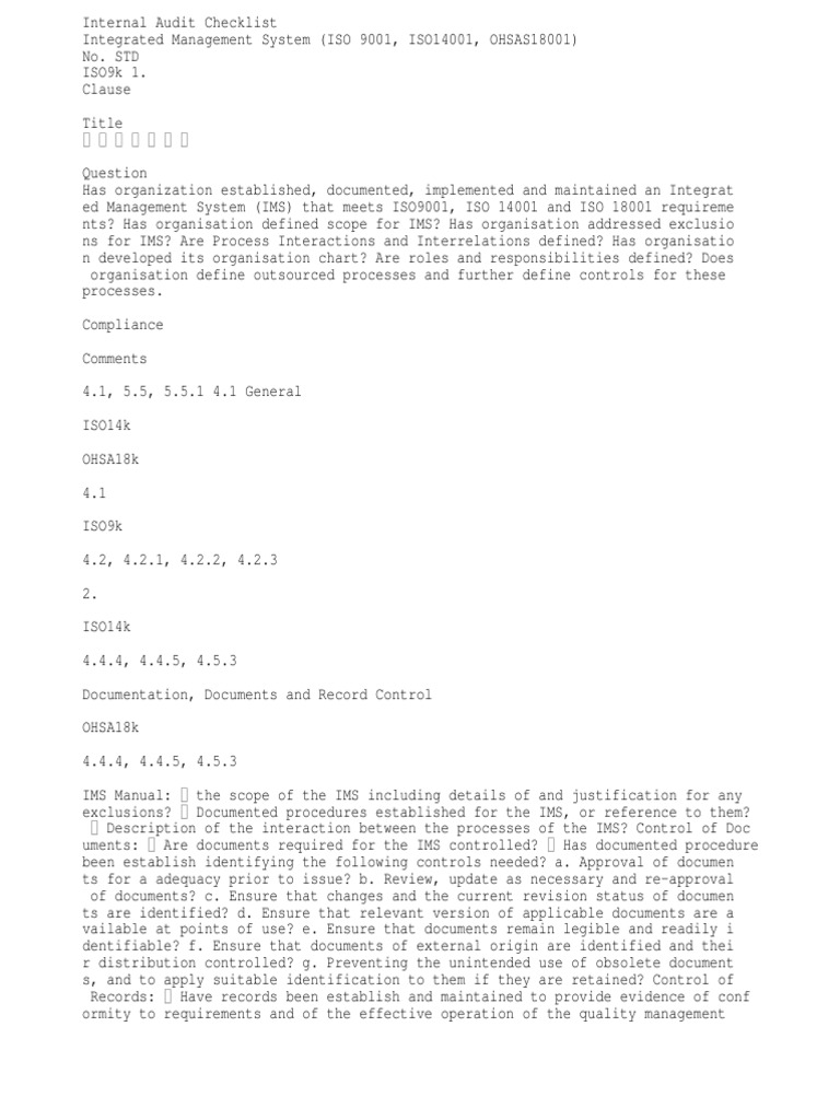 IMS Checklist | PDF | Business