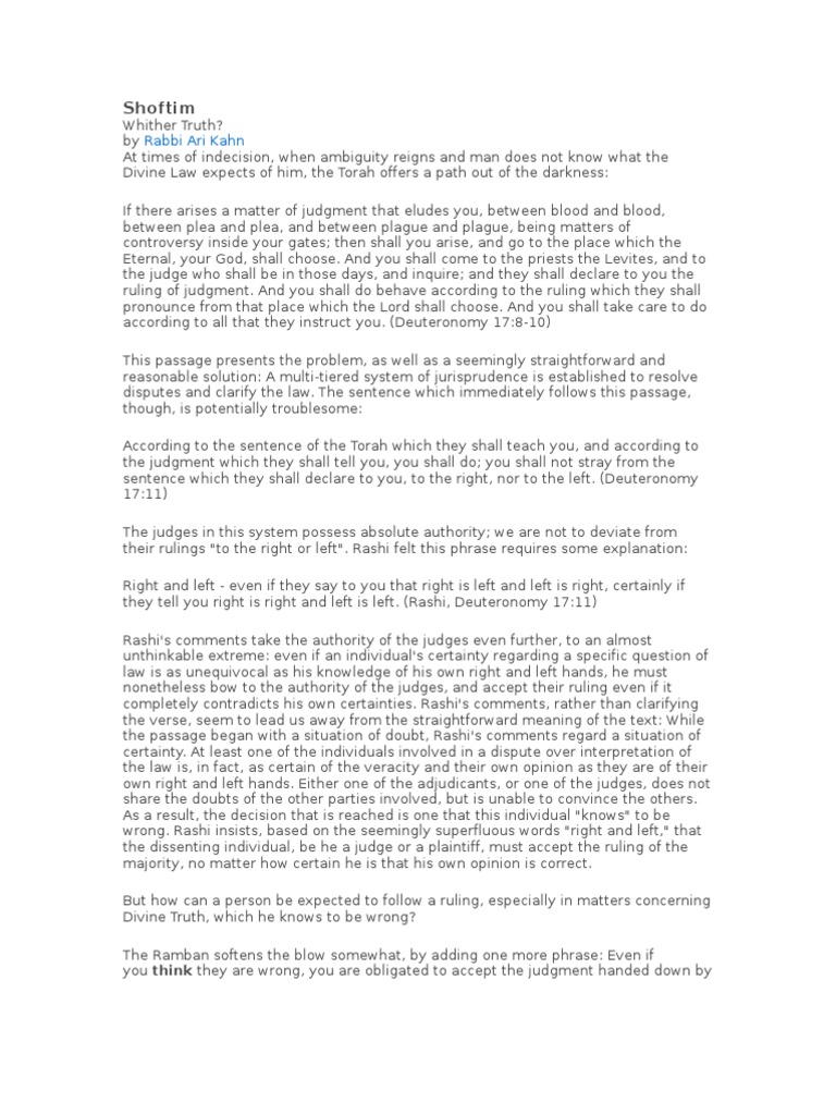 Shoftim: Rabbi Ari Kahn | PDF | Mitzvah | Halakha