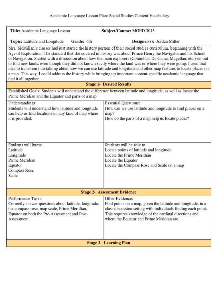 Academic Language Lesson Plan | PDF | Longitude | Latitude