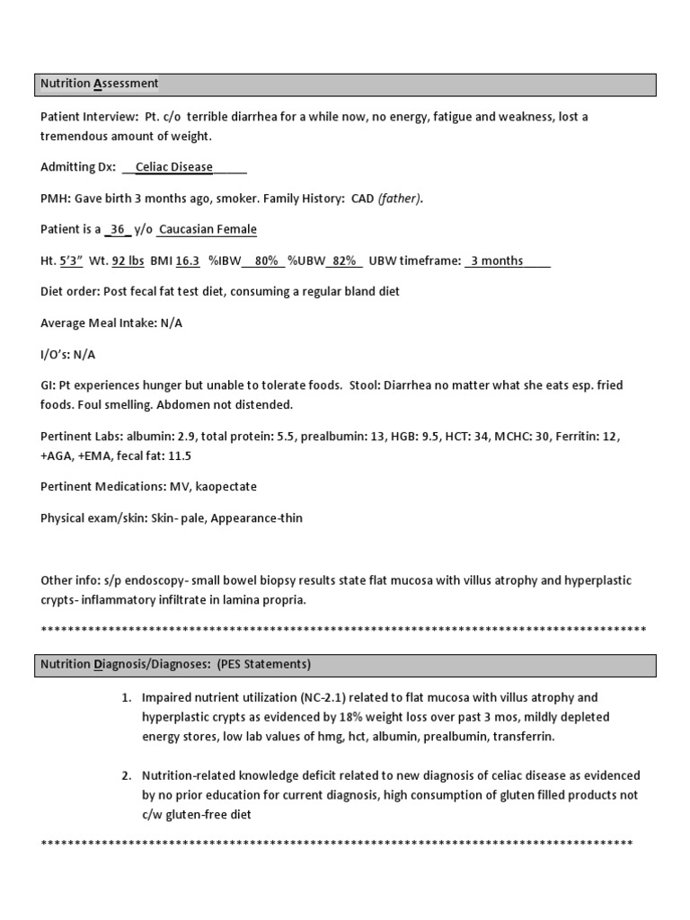 Case Study Adime Note PDF Gluten Free Diet Gluten