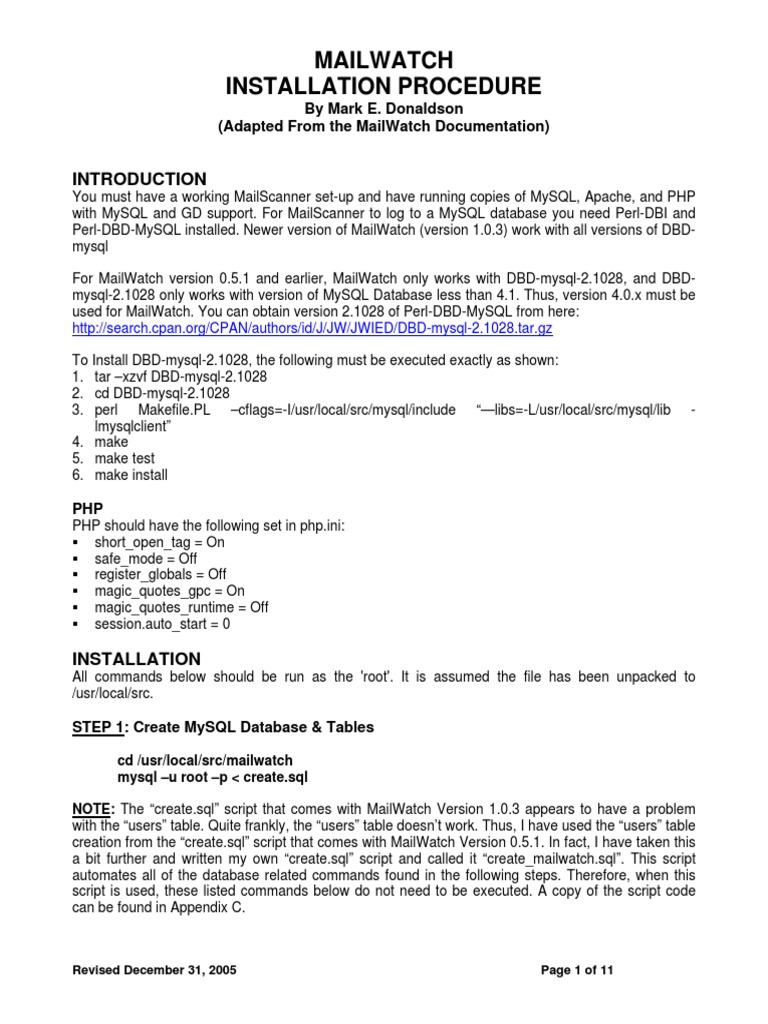 MailWatch For MailScanner Installation | PDF | My Sql | World Wide Web