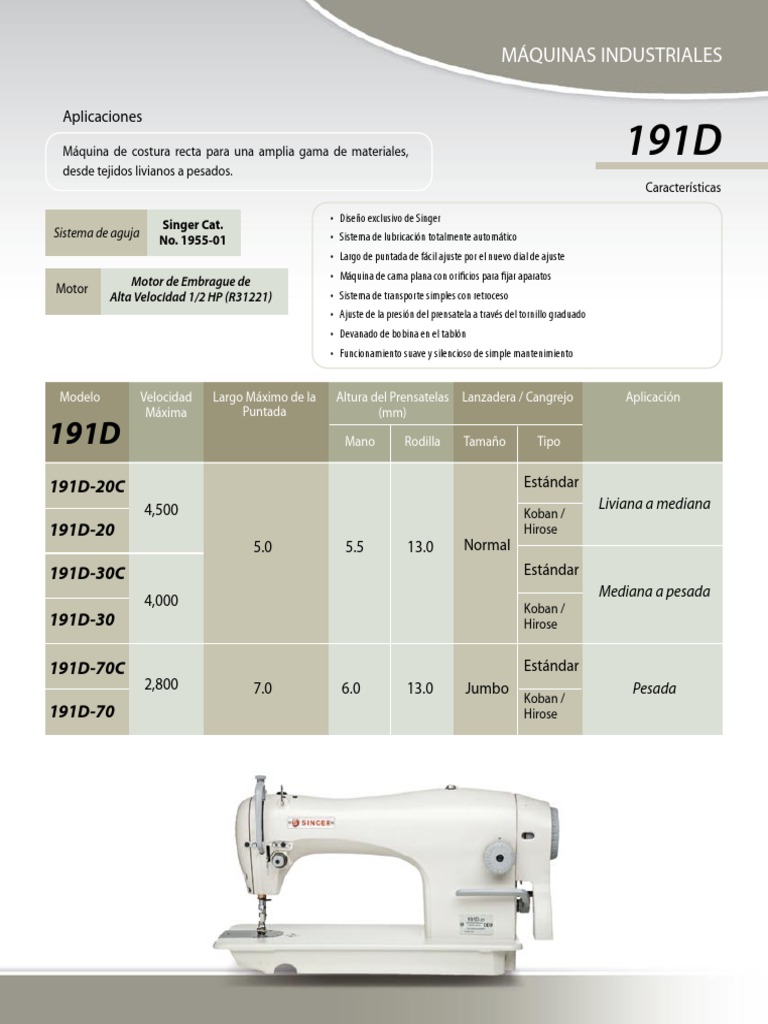 Máquina Costura Singer 191D: Alta Velocidad | PDF | Informática