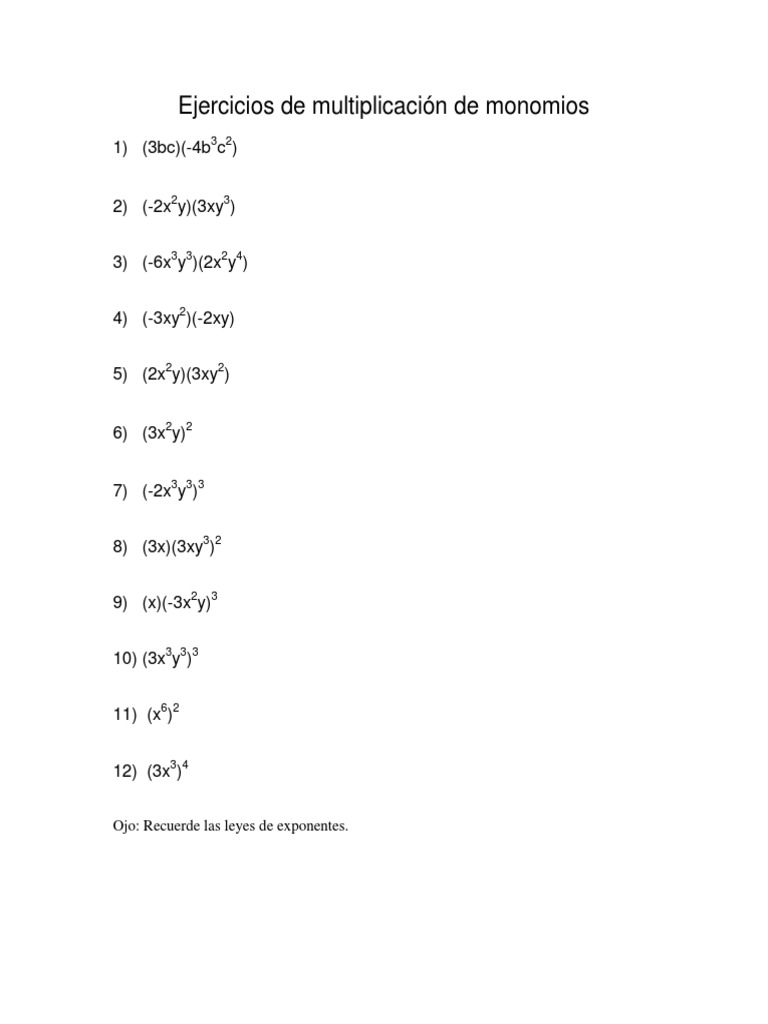 Ejercicios de Multiplicacion de Polinomios | PDF
