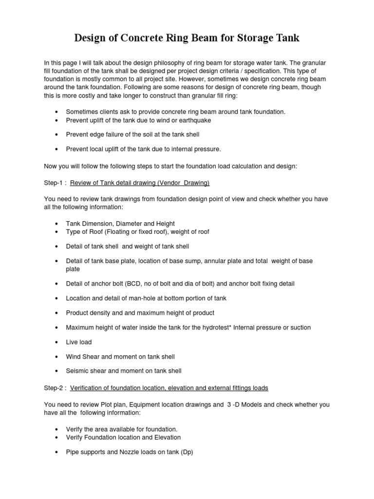 Design of Concrete Ring Beam For Storage Tank | PDF | Bending | Civil ...