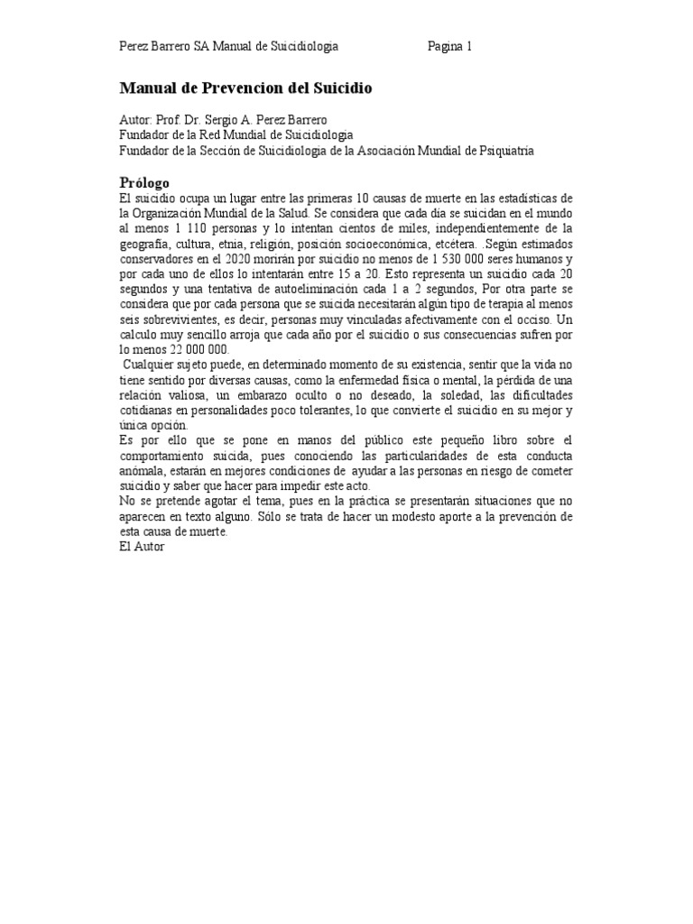 Manual para La Prevención Del Suicidio Dr. Sergio A. Perez Barrero - 0 ...