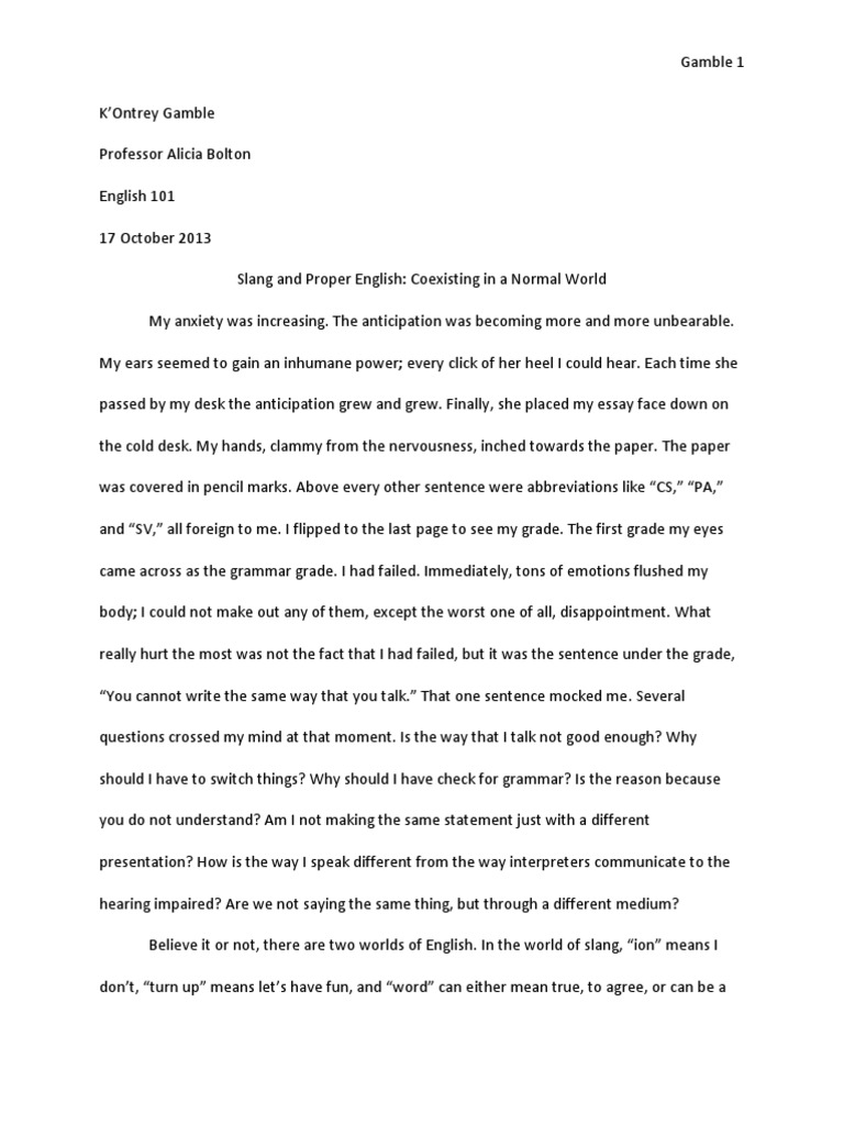 literacy narrative essay | Slang | English Language