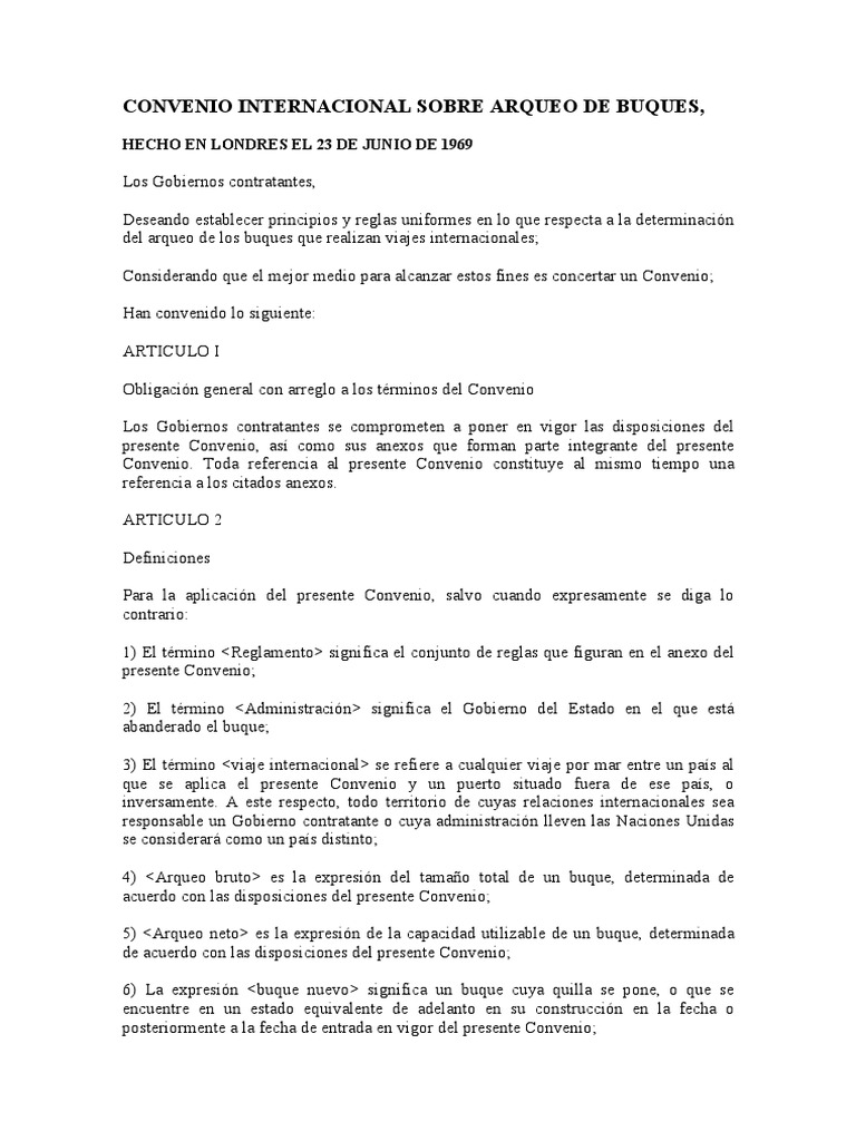 Convenio Arqueo de Buques | Naciones Unidas | Relaciones Internacionales
