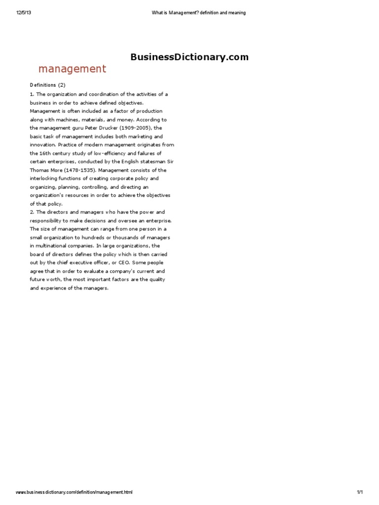 What Is Management - Definition and Meaning PDF | PDF