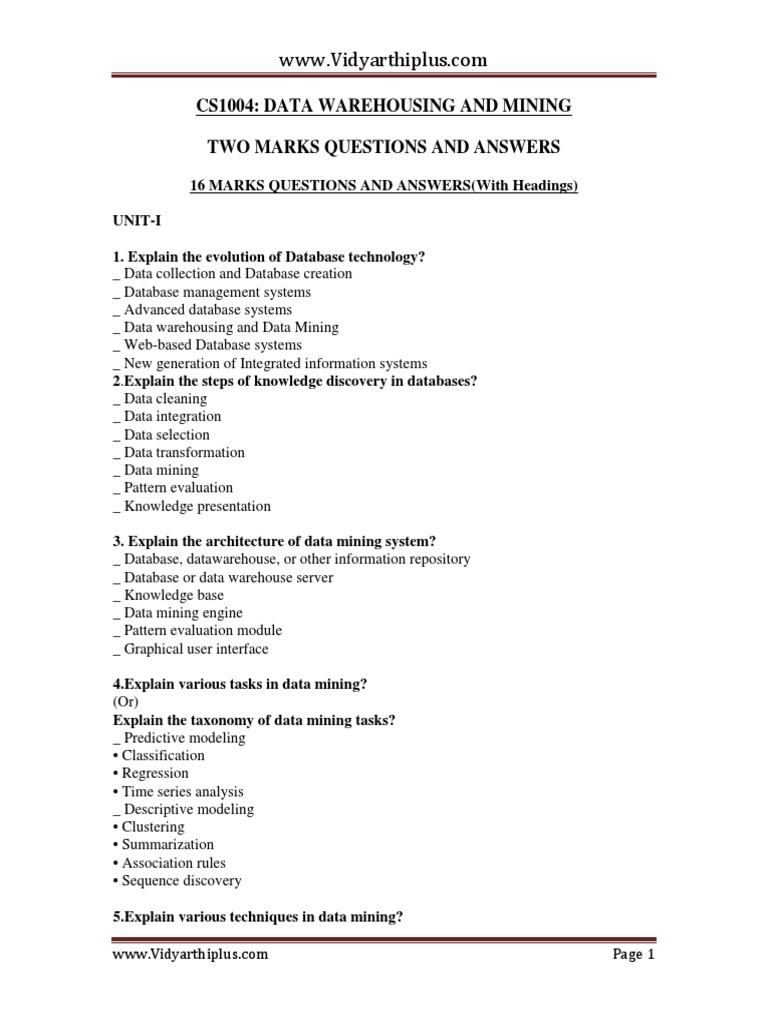 Data Warehousing and Data Mining Important Question | PDF | Data ...