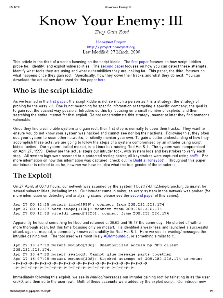 Know Your Enemy - III | PDF | Vulnerability (Computing) | Crime Prevention