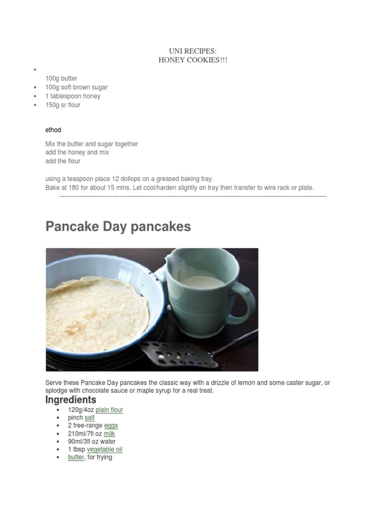 Pancake Day Pancakes: Uni Recipes: Honey Cookies!!! | PDF | Cakes | Pancake