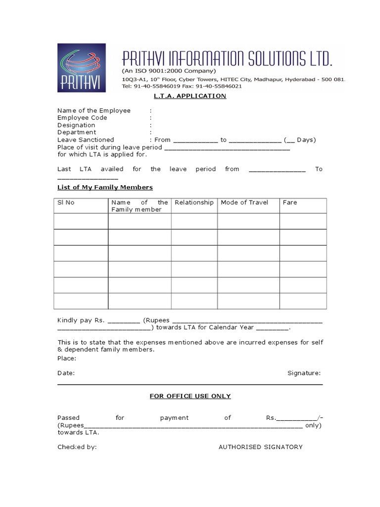 LTA Application Form | PDF