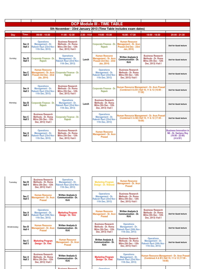 Time Table DCP Module III | PDF | Business | Economies