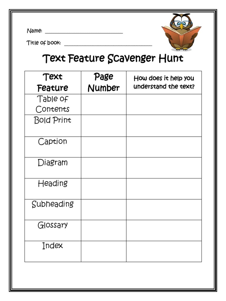 Text Feature Scavenger Hunt Guide | PDF