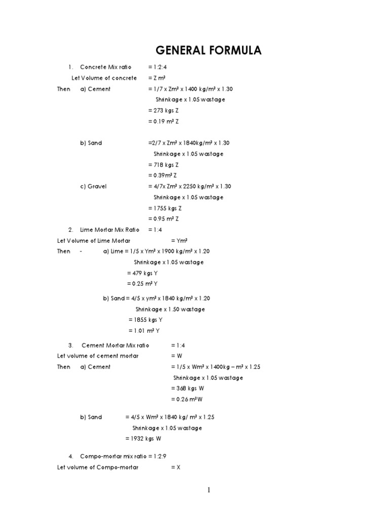 General Formula | PDF | Mortar (Masonry) | Flooring