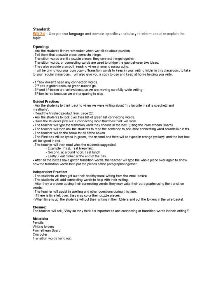 Teaching Transition Words in Writing | PDF | Meal | Learning