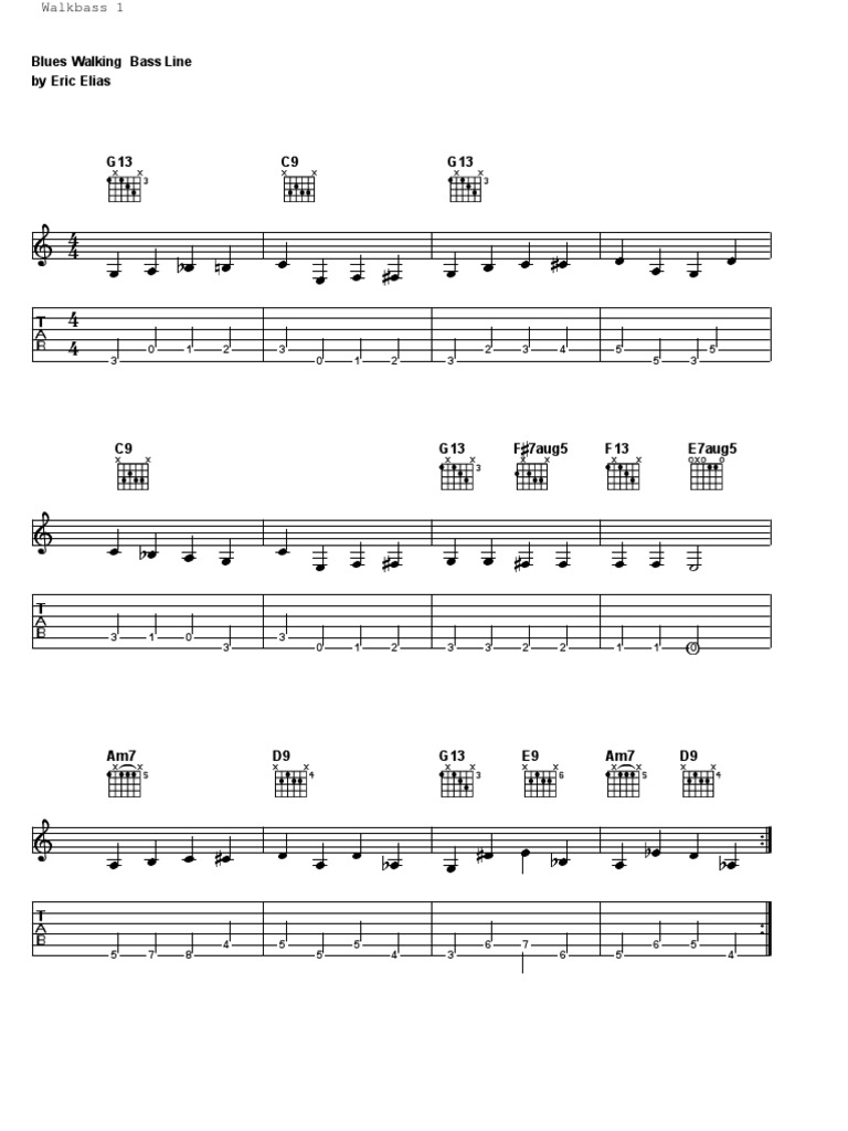 Blues Walking Bass Line by Eric Elias | PDF