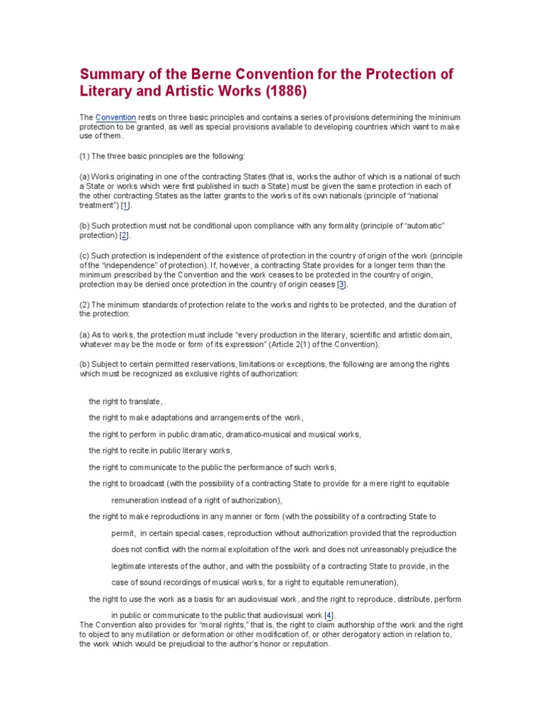 Berne Convention Summary | PDF | Trips Agreement | World Trade Organization