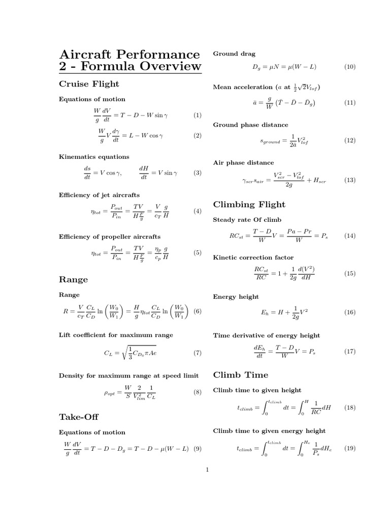 Aircraft Performance 2 - Formula Overview: Cruise Flight | PDF ...
