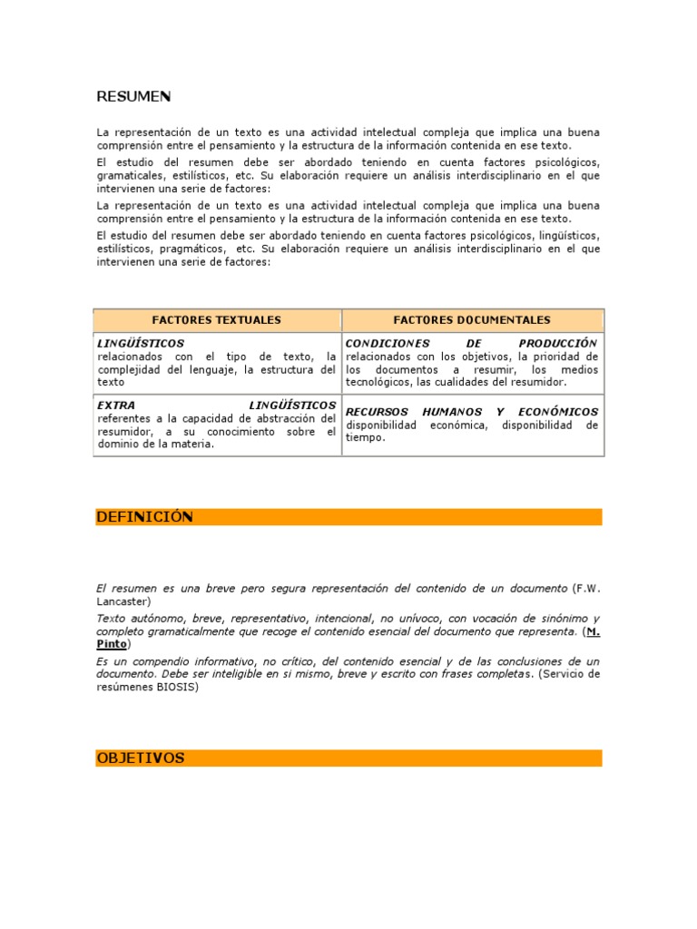 Estructura Del RESUMEN | Descargar gratis PDF | Sumario abstracto ...