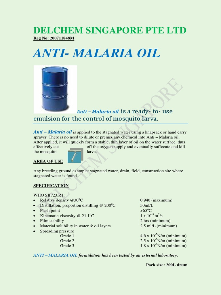 Anti-Malaria Oil for Mosquito Control | PDF | Home & Garden | Science ...