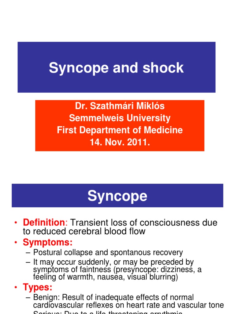 20111114 Syncope Shock | Shock (Circulatory) | Heart