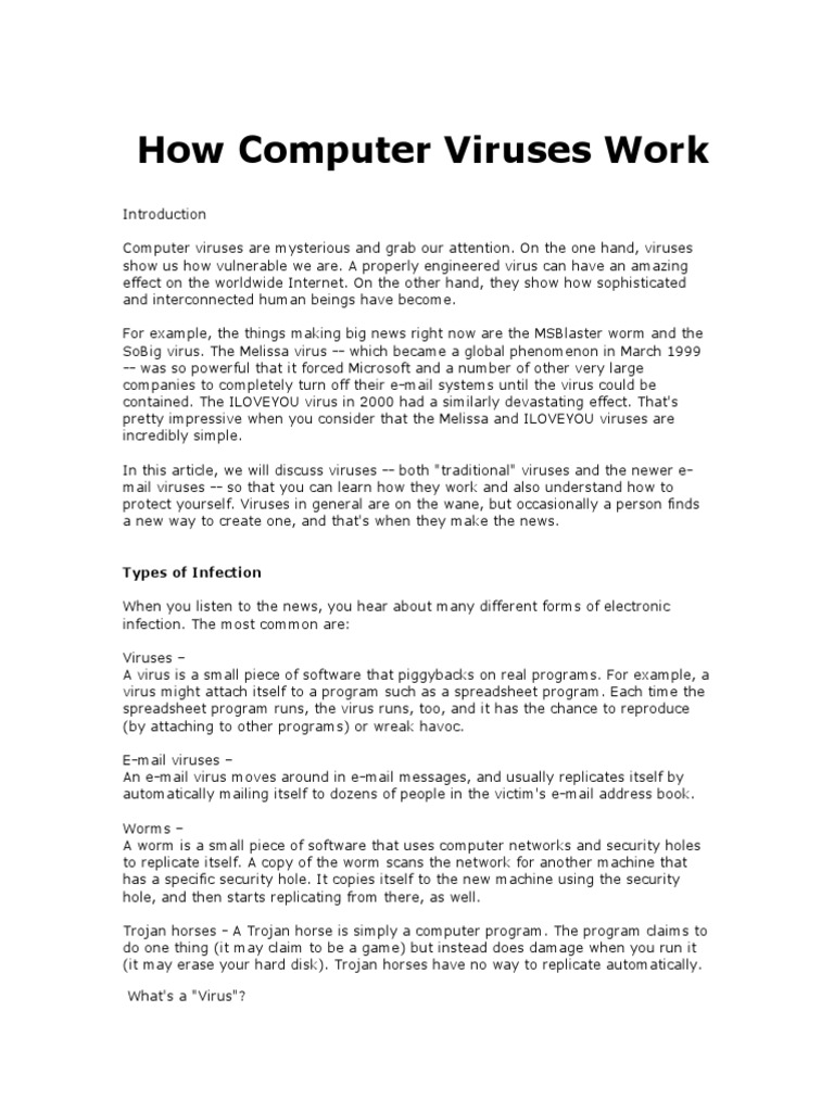 How Computer Viruses Work: Types of Infection | PDF | Computer Virus ...