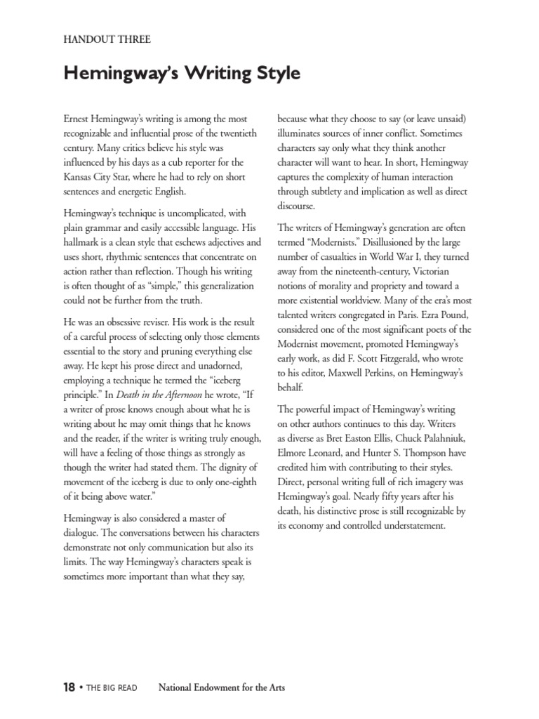 Hemingway Handout03 | PDF | Ernest Hemingway | Writers
