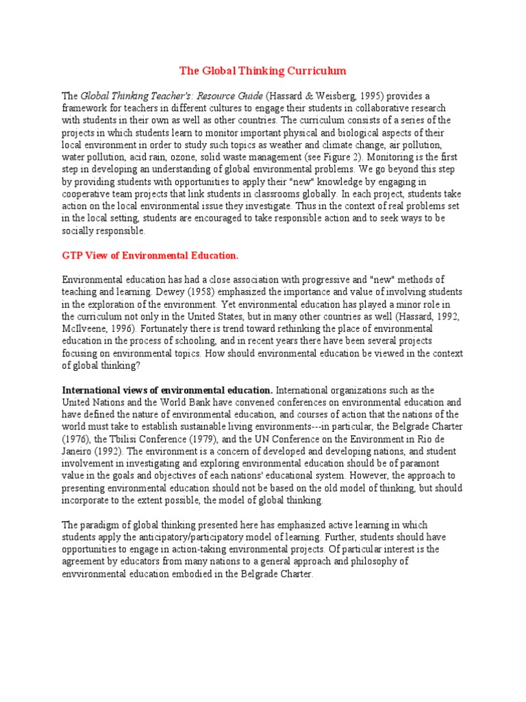 The Global Thinking Curriculum | PDF | Curriculum | Learning