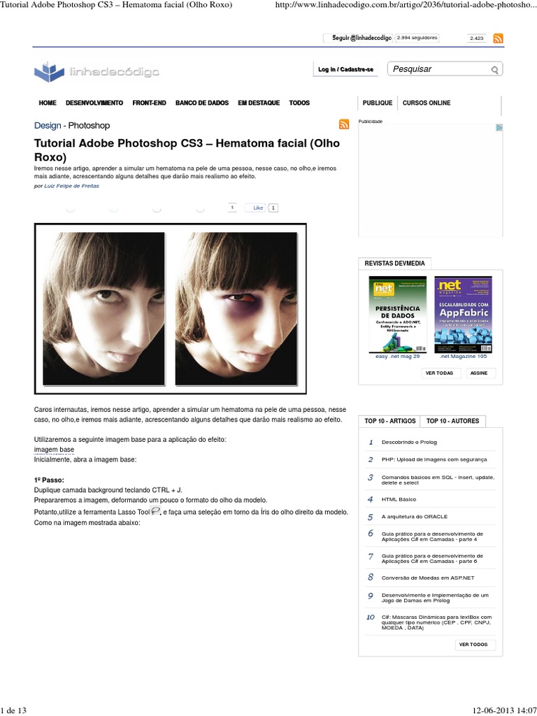 Tutorial Adobe Photoshop CS3 - Hematoma Facial (Olho Roxo) | PDF | Adobe Photoshop | Olho