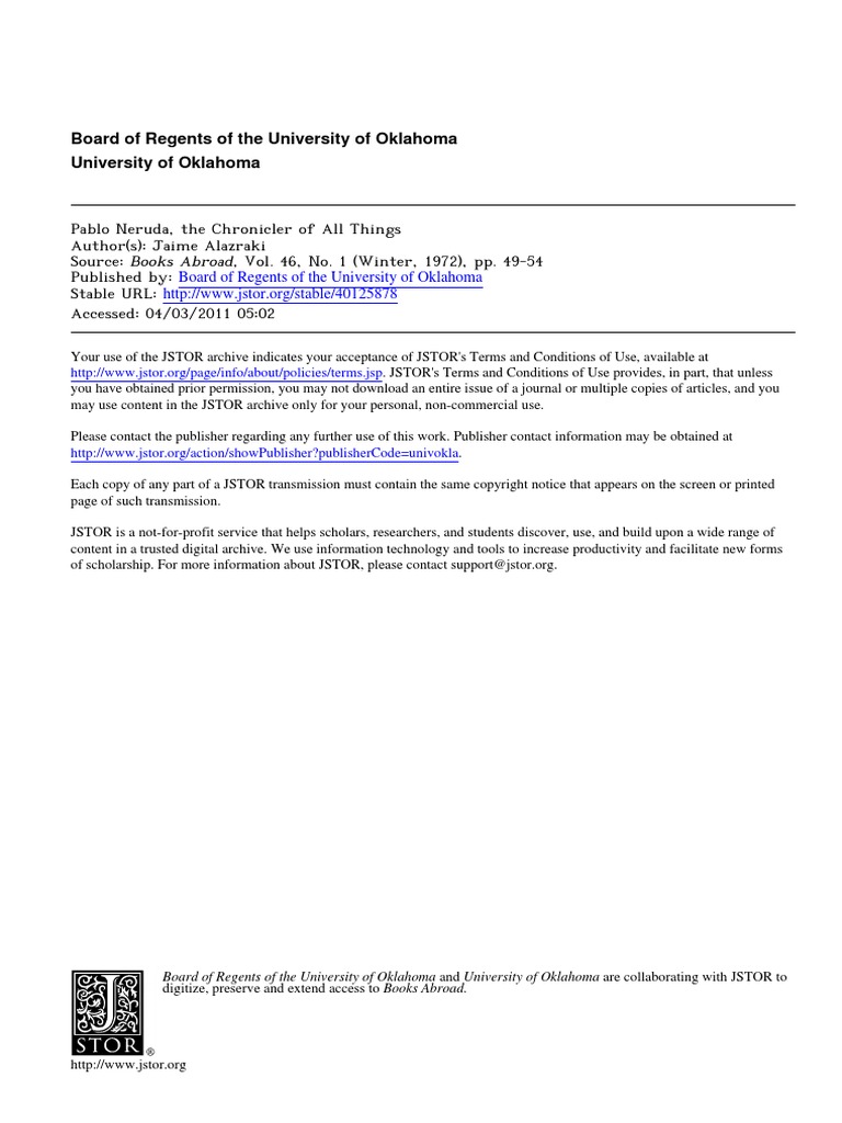 Pablo Neruda, The Chronicler of All Things - Jaime Alazraker | PDF ...