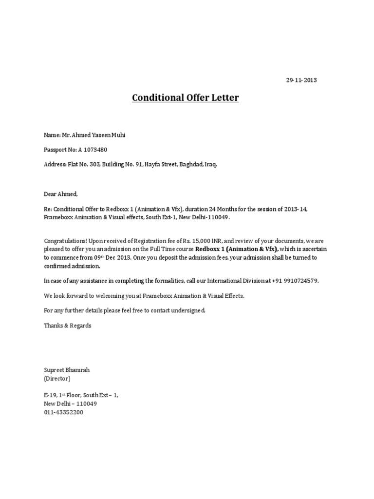 Conditional Offer Letter: Redboxx 1 (Animation & VFX), Which Is ...