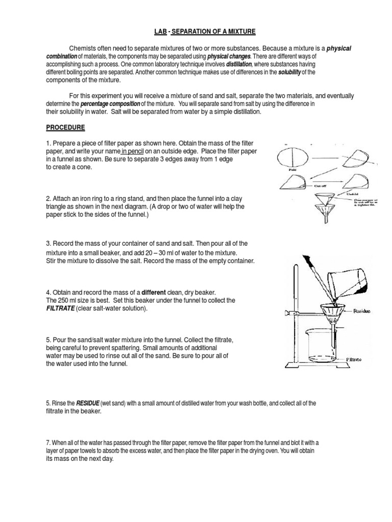 Worksheet Separation Mixture | Filtration | Mixture