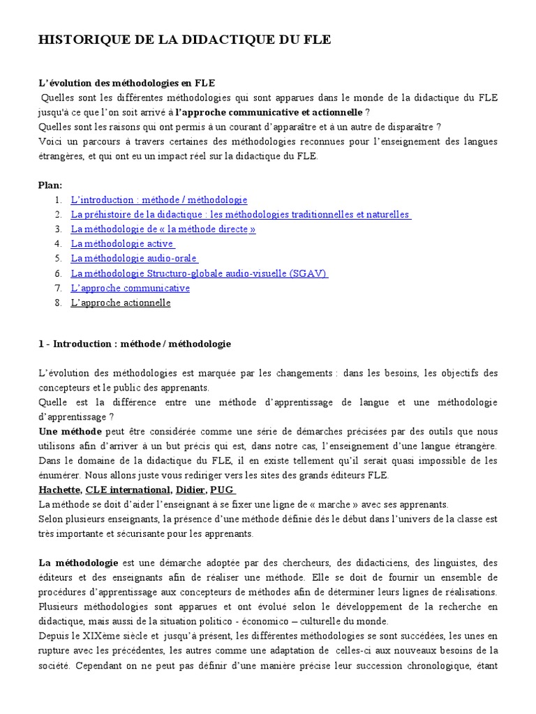 Évolution de la didactique du FLE | PDF | Apprentissage | Concept de ...