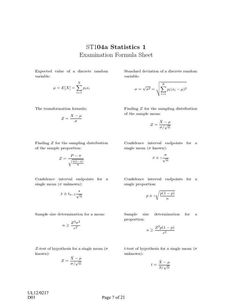 Cambridge Stats Table | PDF | Confidence Interval | Student's T Test