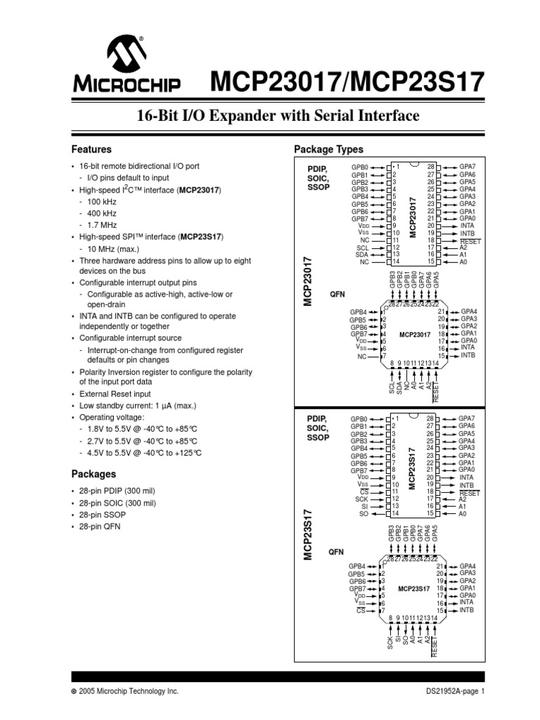 MCP 23017 Datasheet | PDF | Pointer (Computer Programming) | Manufactured Goods