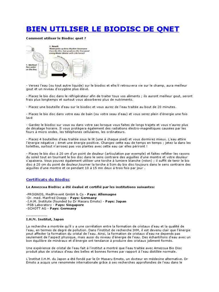 Bien Utiliser Le Biodisc de Qnet | PDF | Eau | Bien-être