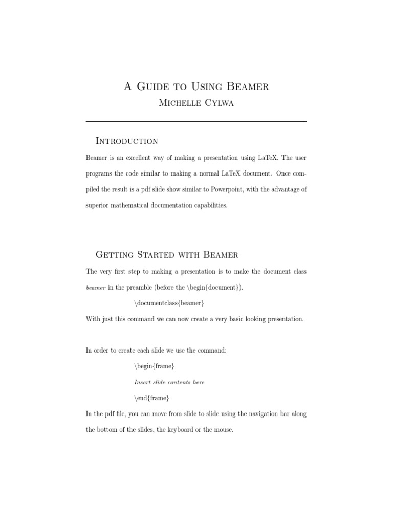 Beamer Presentation Guide | PDF | Graphic Design | Computing