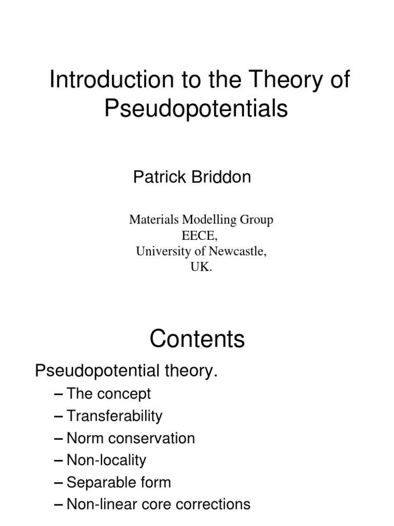Introduction To The Theory of Pseudopotentials: Patrick Briddon | PDF | Electronic Band ...