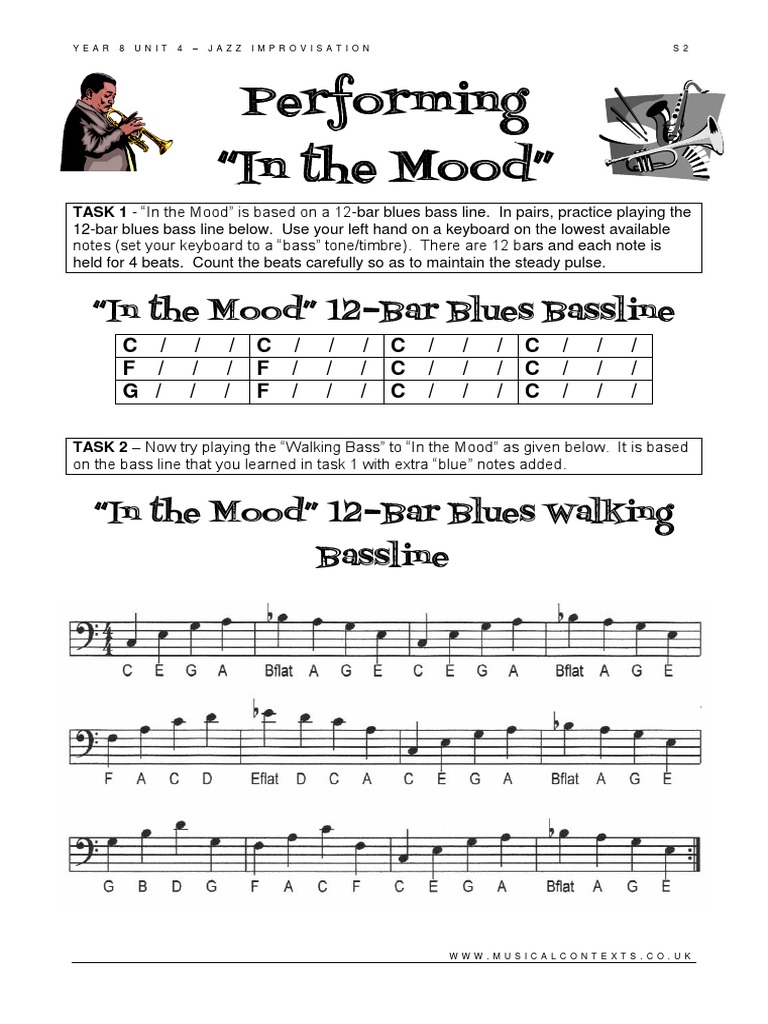 "In The Mood" 12-Bar Blues Bassline | PDF | Art